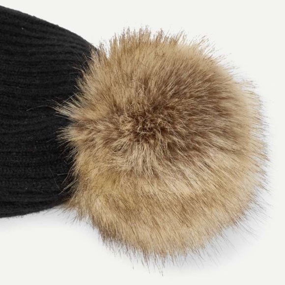 SHEIN | Accessories | Black Winter Hat Toque Beanie With Fluffy Pom ...
